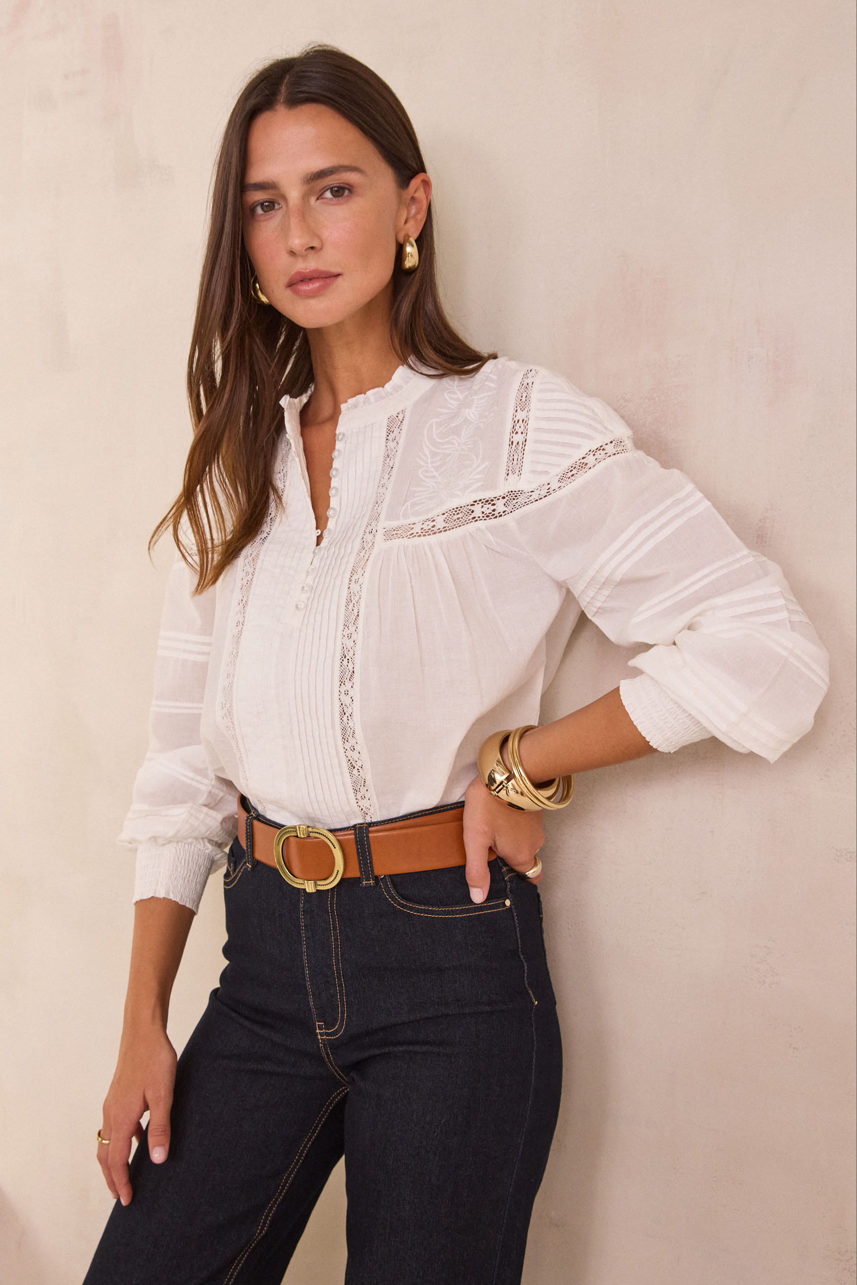 Bluse mit Blumenstickerei aus 100% Baumwolle DEMMA Damen | WEISS ...